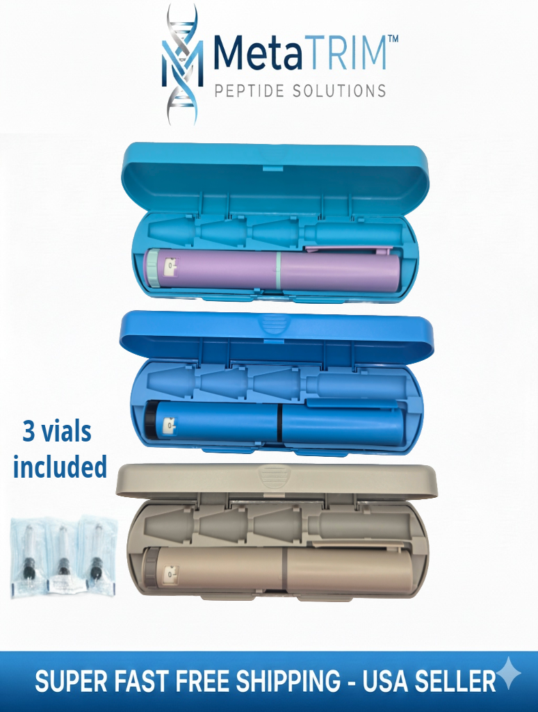 New Reusable 60-Unit Injection Pen w/ Case + (3) 3ml Peptide Vials wit ...